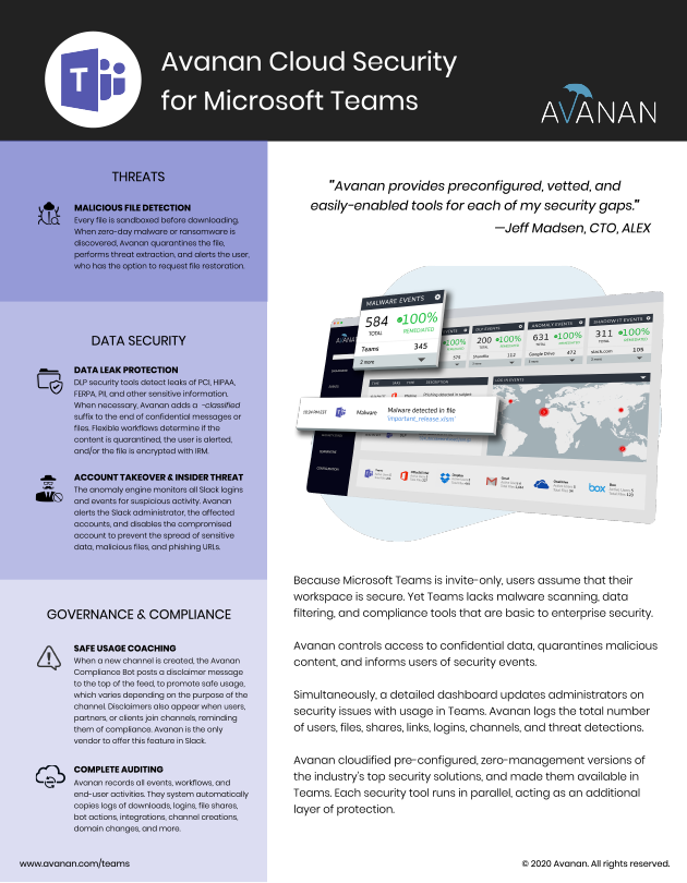 Avanan | Solution Brief: Avanan Security for Microsoft Teams